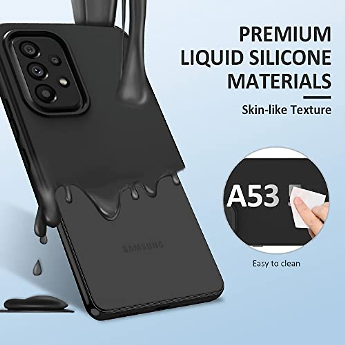 PUJUE for Samsung Galaxy A53 5G Case: Shockproof Protective Phone Cases - Soft Silicone TPU Slim Cell Shell - Cute Durable Rugged Matte Phone Covers (Black)