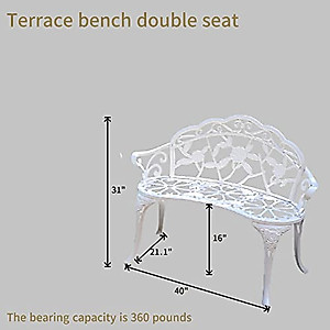 KAI LI Garden Bench, Metal Aluminum Rose, Suitable for Garden Porch Park Front Porch Balcony Outdoor (White)