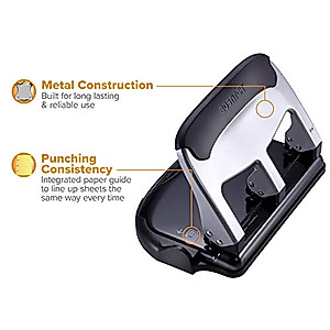 Bostitch Office EZ Squeeze Heavy Duty 3 Hole Punch, 40-Sheet Capacity, Use Less Force, Perfect for Home Office School Supplies, Sleek Design, Silver