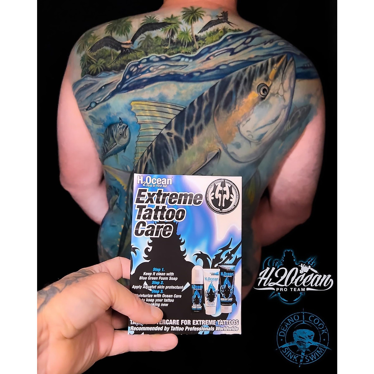 H2Ocean Blue Green Foam Soap - Tattoo Foam Antibacterial Soap for Tattoo Aftercare - Tattoo Care with Aloe Vera - Travel-Size Tattoo Moisturizer Soap - 1.7 oz