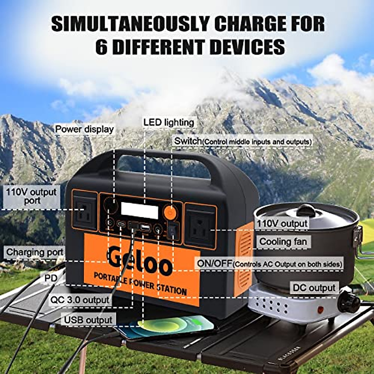 Geloo Portable Power Station 300W, 299Wh Solar Generator for Camping, Portable Solar Power Station 110V/300W AC, USB, PD Output, Portable Generator for Home Outdoor Camping RV Travel