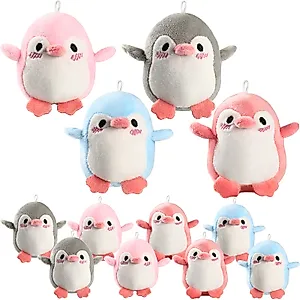Kasyat 12 Pieces Mini Plush Penguin Stuffed Toys Animal, Cute Small Baby Penguin Stuffed Doll Keyholder Bag Pendant Valentine's Day Birthday Party Favor Present for Boys Girls(Likable Style)