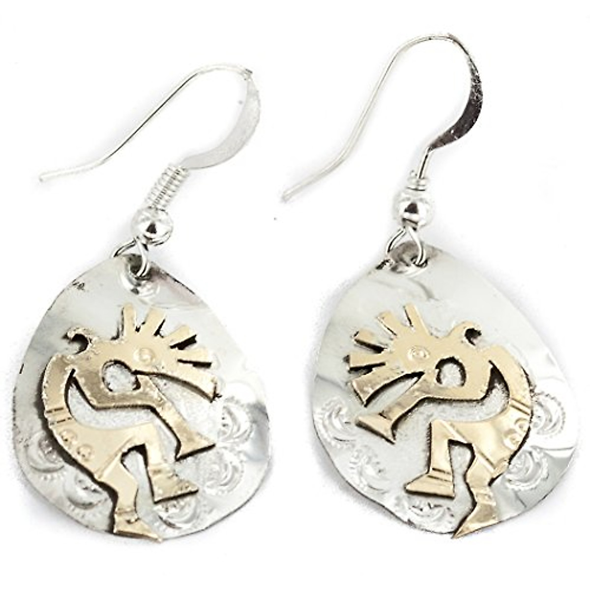 12kt Gold Filled and .925 Sterling Silver Kokopelli Handmade Certified Authentic Navajo Dangle Native American Earrings