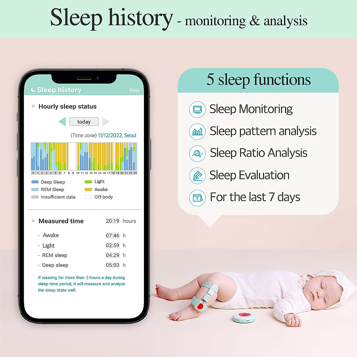AIMON Smart Band Baby Monitor - Tracks Heart Rate, Average Oxygen as Sleep Quality Indicators. Tracks Temperature, Falling and Crying Too. Has 2 Sizes(Small+Large) for 0~35months.