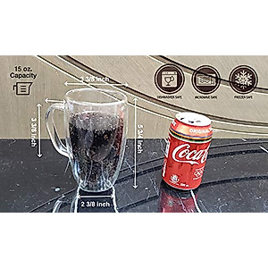 Gmark Large Coffee Mugs Set of 2 (15 oz), Double Wall Tumbler Glass Cup, Insulated Coffee Cups for Tea, Latte, Espresso, Juice, or Water GM2030