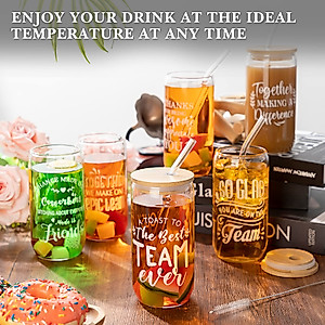 Purpeak 6 Set Employee Appreciation Gifts Thank You Gifts for Staff Coworker Thank You Glass Cups 16 oz Can Shaped Beer Glass with Lids Straws Brushes for Team Teacher Nurse(Inspirational Style)