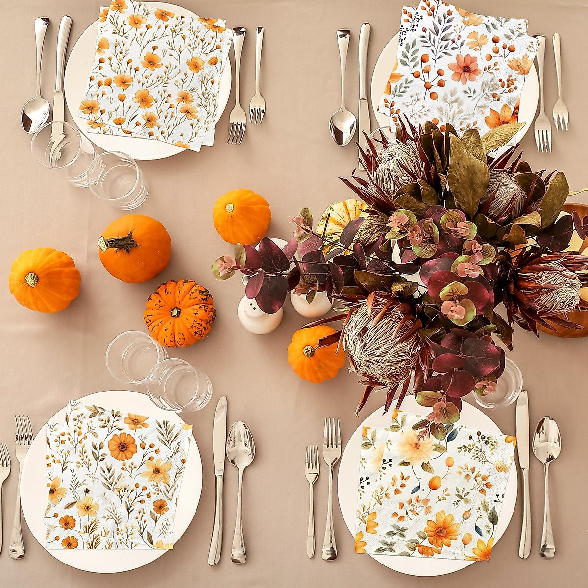 40Pcs Fall Napkins,Fall Baby Shower Decorations Autumn Harvest Party Napkins Maple Leaf Flower Theme Decoration for Baby Shower,Birthday Party