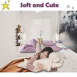 Hofun4U Rabbit Plush Pillow, Rabbit Stuffed Animal, Rabbit Plush Long Body Pillow Gift for Kids Adults (White,47 inch)