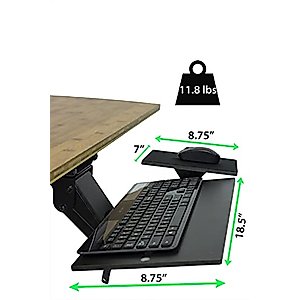KT1 Ergonomic Under-Desk Computer Keyboard Tray adjustable height angle negative tilt sliding pull out platform swivels 360 slides office products furniture desktop accessories with mouse pad black
