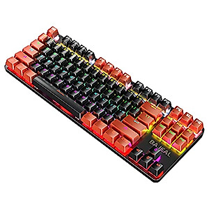 BAJEAL Wired Mechanical Keyboard RGB Backlit Teclado Hot Swappable with Blue Switches for Gaming PC Compact 87 Keys 80% (Black and Orange)