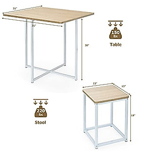 KOTEK Dining Table Set for 4, Kitchen & Dining Room Table Sets with 4 Square Stools, Metal Frame, 5 Piece Compact Kitchen Table and Chairs for Small Space (Beige & White)