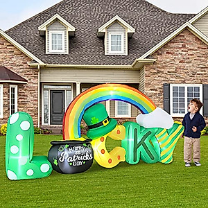 BLOWOUT FUN 6.5 Foot Long St. Patrick Day Inflatable Lucky Letters with Gold Pot and Rainbow Decoration for Indoor Outdoor Blow Up Lawn Yard Decor
