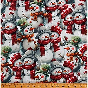 Cotton Snowmen Snowman Christmas Winter Holidays Making Spirits Bright White Cotton Fabric Print by The Yard (2289-88)