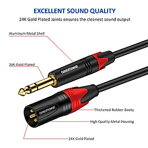 DREMAKE 6.35mm 1/4'' TRS to XLR Male 15FT, 1/4-Inch TRS Male to XLR 3-Pin Male Balanced TRS Cable, TRS 1/4 Inch to XLR Male Audio Stereo Mic Cable for Pro Audio Mixer Microphone XLR to TRS Patch Cord