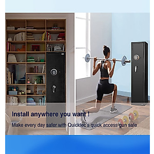 Quicktec Larger and Deeper Rifle Safe, New and Improved Gun Safe for 5-6 Rifles and Shotguns for Home, Quick Access Gun Storage Cabinet (w or w/o Scope) with Pistol Lockbox Silent Mode