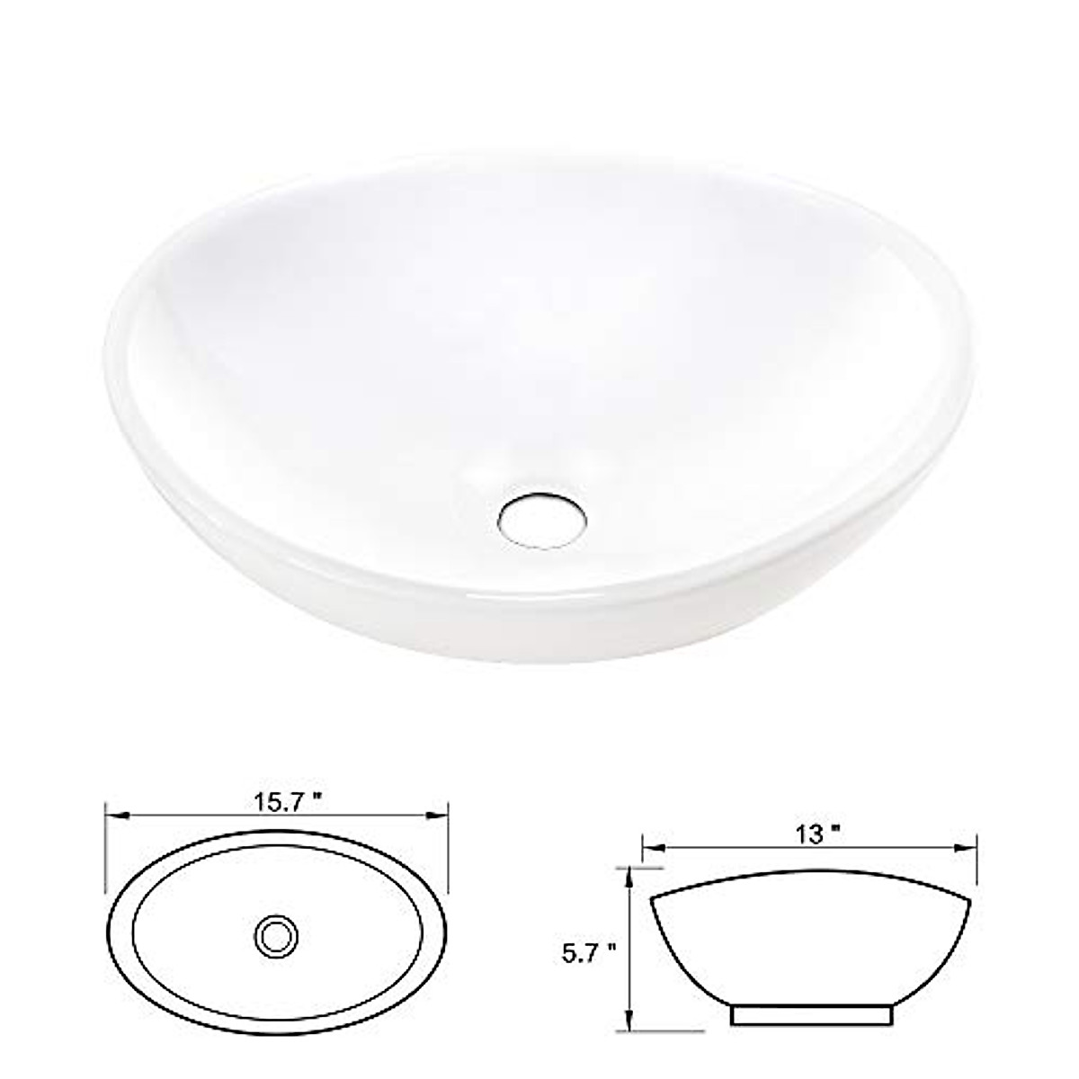 VOKIM Oval White Ceramic Vessel Sink and Faucet Combo -16" x 13" Modern Egg Shape Above Counter Bathroom Vanity Bowl,Brushed Nickel Faucet Matching Pop Up Drain Combo