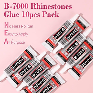 B7000 Jewelry Glue for Rhinestones, Cridoz 10Pack Super Craft Glue with Precision Tip Multi Function Clear Glue Fabric Adhesive for Cloth Stone Metal Platic Clay Bead Jewelry Making