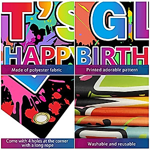 Glow Neon Birthday Party Decorations Supplies, Lets Glow & Happy Birthday Banner Yard Sign Supplies, Glow Theme Party Decor Photo Booth Props for Indoor Outdoor