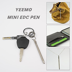 YEEMO Mini Pen,Non-Toxic Titanium EDC Pen with Keychain, Compact and Stylish Small Pen(Only 82mm in Length and Comes with 2 Refill Cartridges)