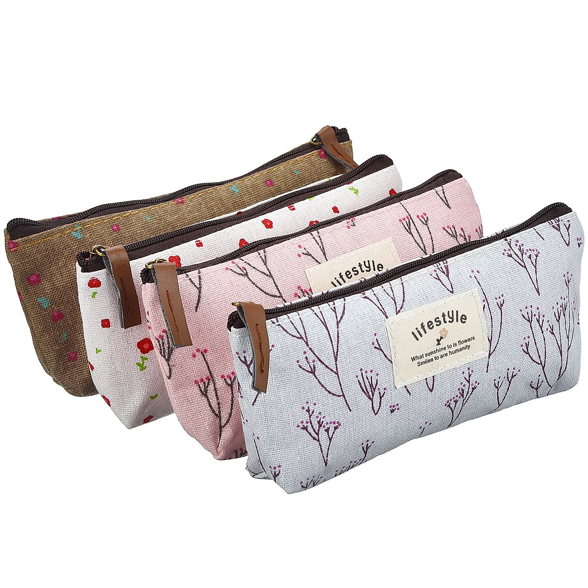 TecUnite 8 Pieces Pen Case Pencil Bag Canvas Pencil Pen Case Pen Holder Cosmetic Makeup Bag Set Christmas Present Bag (Floral Style)