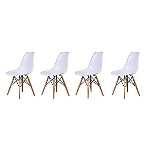 GIA Contemporary Armless Dining Chair with Wood Legs, Set of 4, White
