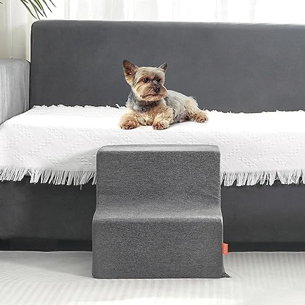 Sted Pet Stairs Dog Stairs 2 Steps, High Density Foam Dog Stairs for Couch, Widen Steps Pet Stairs with Non-Slip Bottom, Removable Washable Cover, Ideal for Older Injured Small Dogs Cats, Grey
