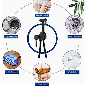 Poopee Warm Water Bidet Sprayer for Toilet with Hot and Cold Brass Rough-in Valve, Stainless Steel Handheld Bidet Attachment Set for Feminine, Pets and Baby Diaper Wash, Matte Black