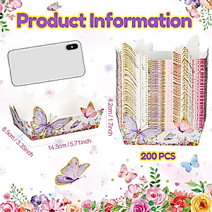 Fulmoon 200 Pack Butterfly Birthday Party Supplies Butterfly Paper Food Trays Bulk Disposable Food Boat Popcorn Nacho Snack Serving Trays for Butterfly Girl Party Favors Baby Shower Decor