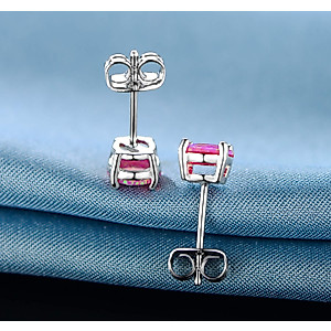 GEMSME 18K White Gold Plated Color 6mm Opal Stud Earrings Hypoallergenic Jewelry for Women (round)