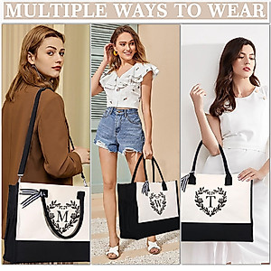 YOOLIFE Birthday Gifts for Women Her - Personalized Gifts Idea for Women Best Friend Female Mom Sister Teacher Bridesmaid, Monogram Initial Beach Tote Bag Canvas Tote Bag with Makeup Bag for Women C