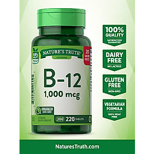 Nature's Truth B12 Vitamin Tablets | 1000 mcg | 220 Count | Non-GMO & Gluten Free Supplement