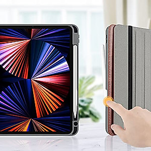 HFcoupe iPad Pro 12.9 Case 6th Generation 2022 / 5th Gen 2021, 12.9 Inch iPad Pro case with Pencil Holder and Pocket, Multiple Angles Viewing Flip Cover Protective Folio Auto Sleep/Wake - Brown