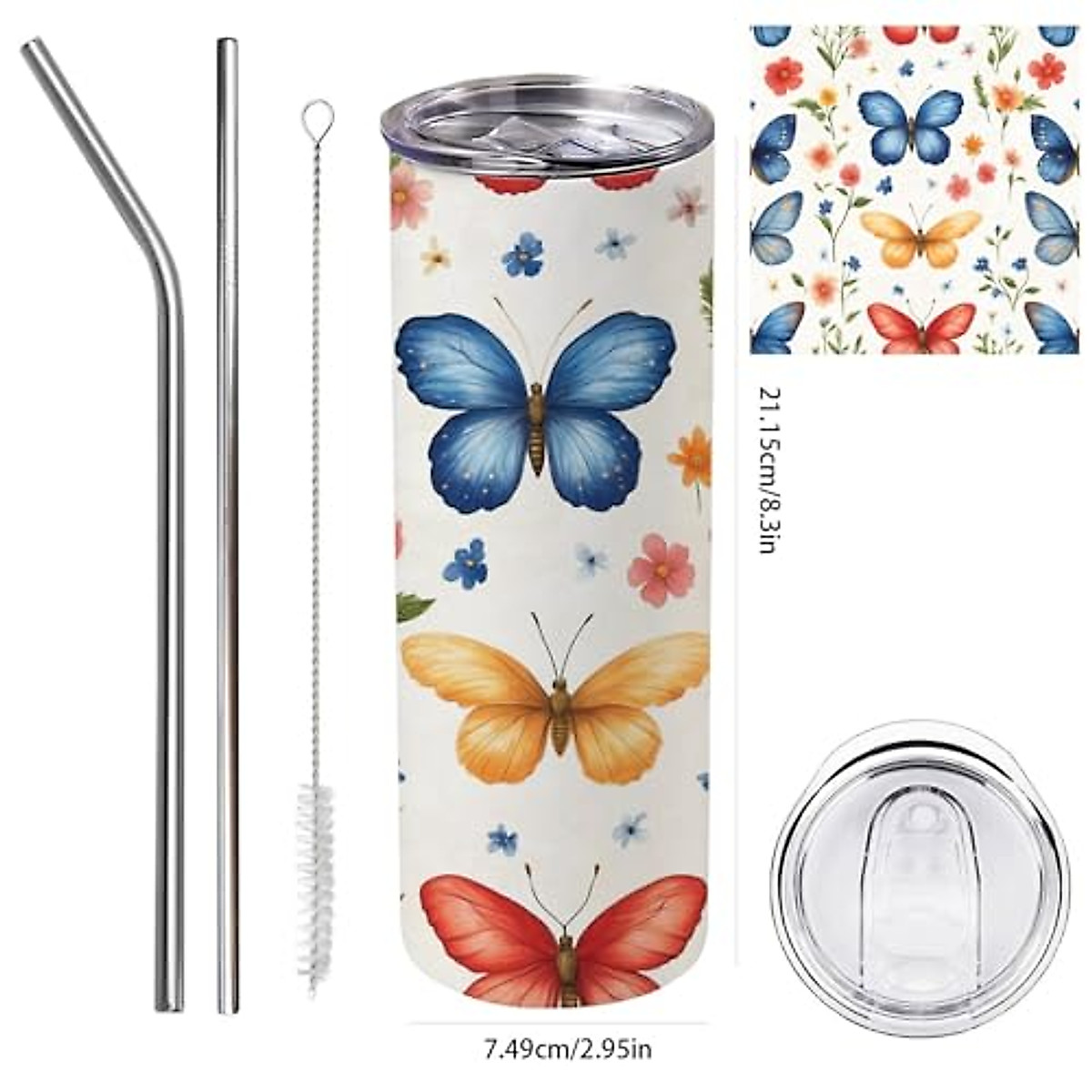 Medpol Butterfly Bohemia tumbler with lid and straw 20 oz insulated tumbler cups Butterfly Bohemia insulated travel coffee mugs for women cute sippy cups stainless insulated travel cups