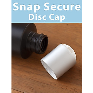 JUVITUS Black 4 oz Squeeze Cylinder Plastic (BPA Free) Empty Refillable Bottle with Silver Smooth Disc Caps (6 Pack) + Labels