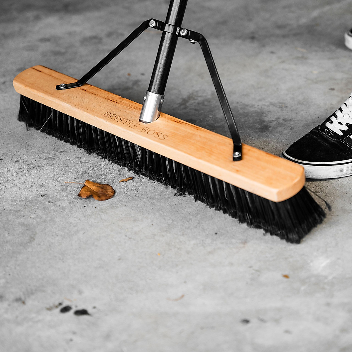 BRISTLE BOSS- 24 inch Push Broom for Outdoors- Outdoor Broom with Durable Steel Braces, Heavy-Duty Push Broom, Outdoor Broom for driveways, Garage Push Brooms, Push Broom Outdoor, Patio Sweeping