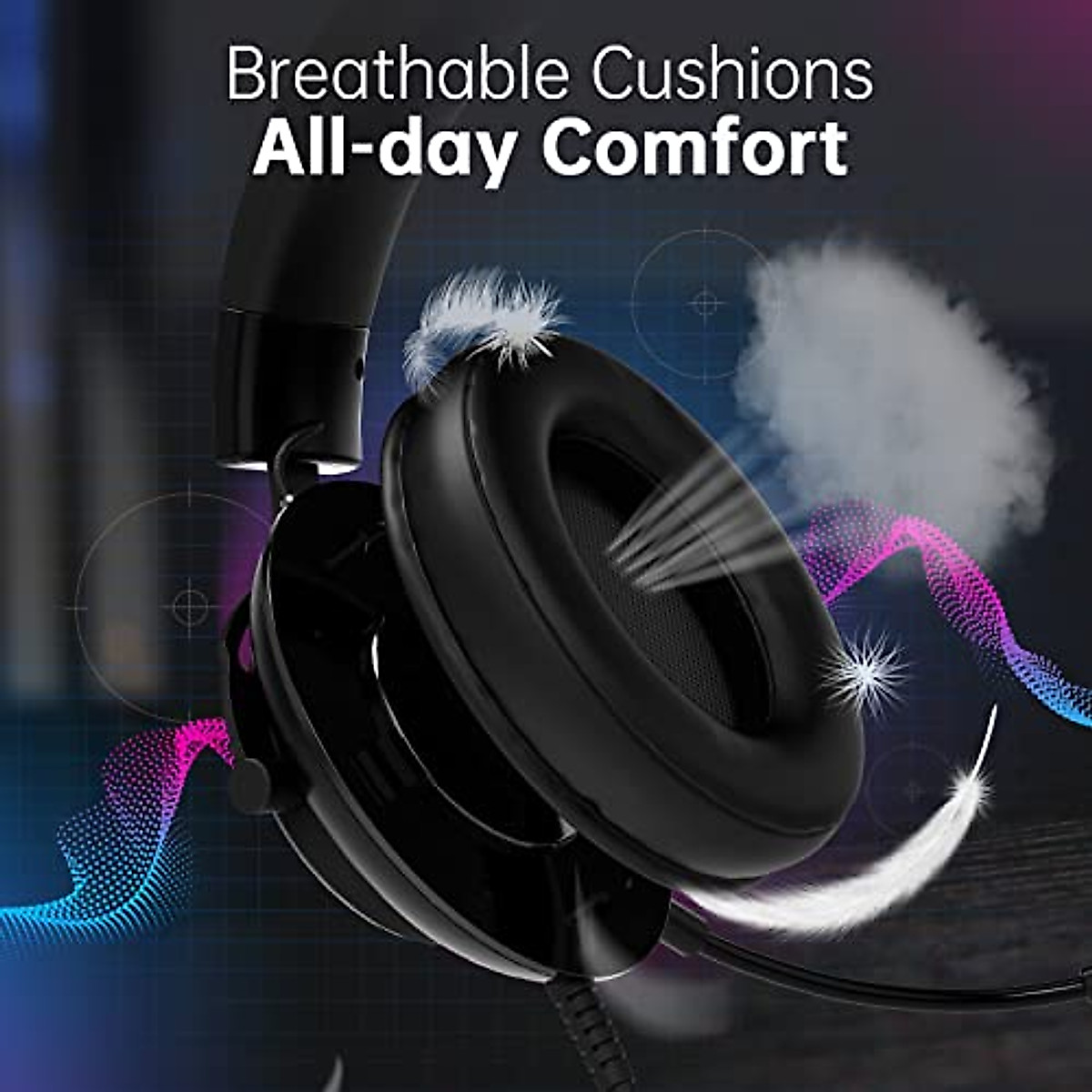 targeal Gaming Headset with Microphone - 7.1 Surround Sound/USB Wired/Detachable Microphone/Breathable Cushions - Gamer Headphone for PS5/ PS4/ Switch/PC/Laptop/Mac,with USB Type C Cable