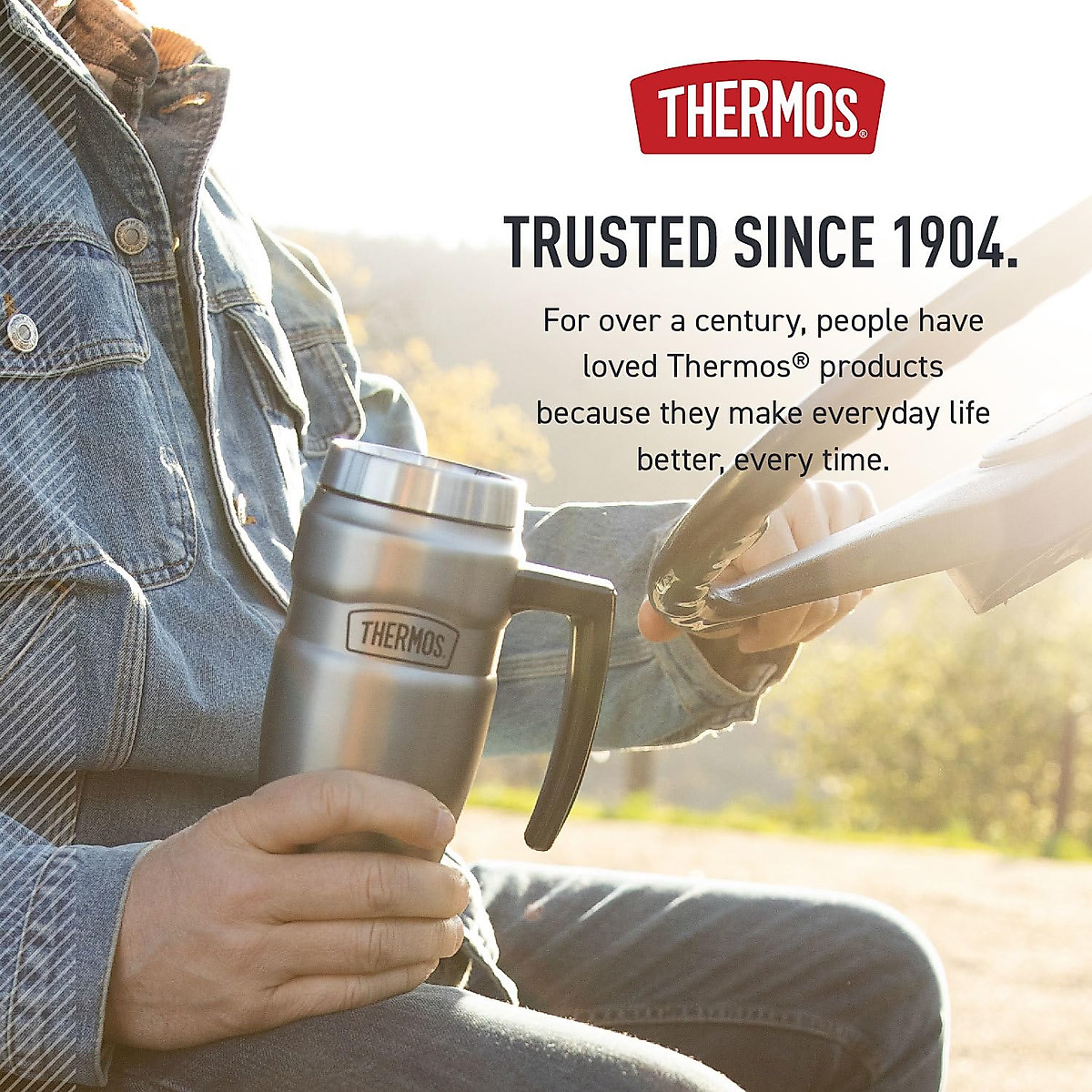 THERMOS Stainless King Vacuum-Insulated Travel Mug, 16 Ounce, Matte Steel