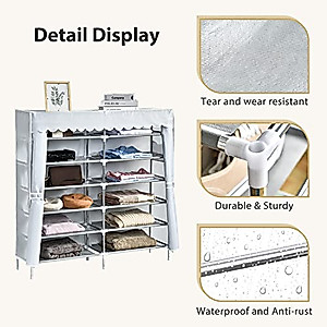 aceyoon 7-Tier Shoe Rack, 30 Pairs of Shoes Double Row Shoe Storage Organizer, Easy Assembly with Nonwoven Fabric Cover Shoe Cabinet for High Heels Boots Mens Shoes 45 x 45 x 11.4 inch (Gray)