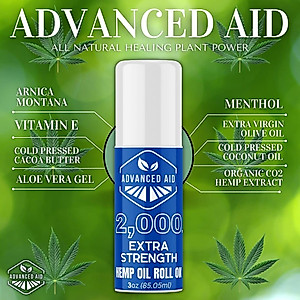 Advanced Aid: Extra Strength 2000mg Hemp Extract Roll On Menthol, Non-GMO Ultra-Pure Organic Made in The USA 90ml Read Description