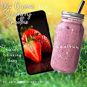 Reusable Boba Bubble Smoothie Cup Regular Mouth 24 oz Glass Mason Jar with Wide STAINLESS STEEL Straws Boba Cup and Lid and Straw-Drinking Lid- 100% ECO FRIENDLY by Jarming Collections