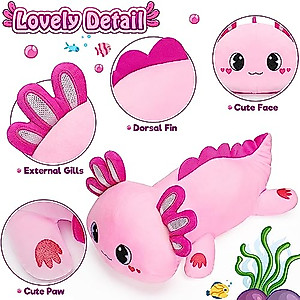 Officygnet Axolotl Plush, 13" Soft Stuffed Animal Plush Toy, Cute Axolotl Plush Pillow, Kawaii Plushies Dolls for Kids, Pink Axolotl Gift for Girls Boys