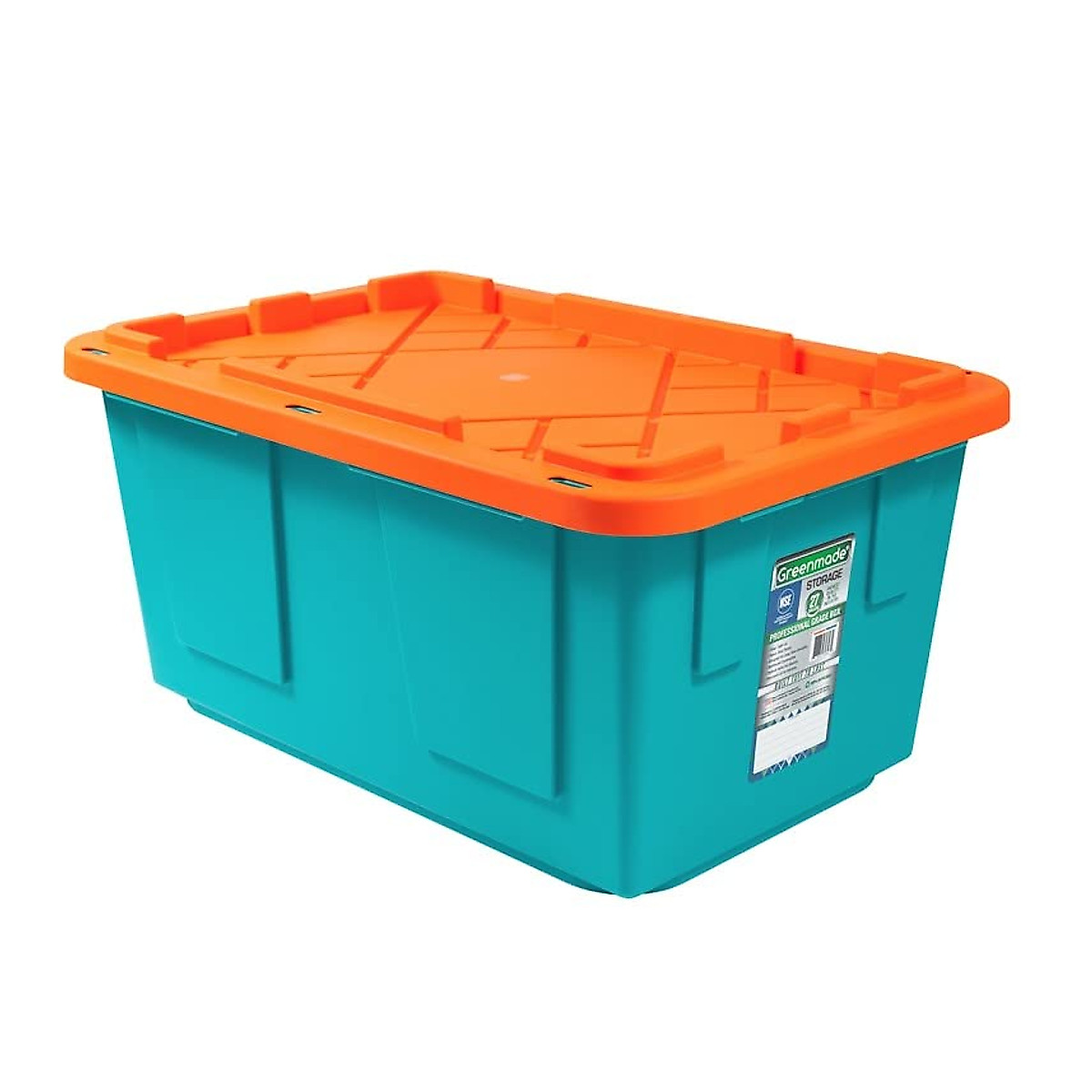GREENMADE Extra Strong 27Gallon Plastic Storage Bin, Multi Color, 4 Pack. Heavy Duty Built With Snap Fit Lid. Factory Direct (Blue & Orange)