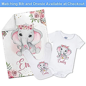 ZouZou Personalized Customized Baby Girl Blanket - Baby Blanket with Name for Baby Girl, 30x40, Fleece - Cute Custom Baby Blanket for Baby Girls (Elephant)