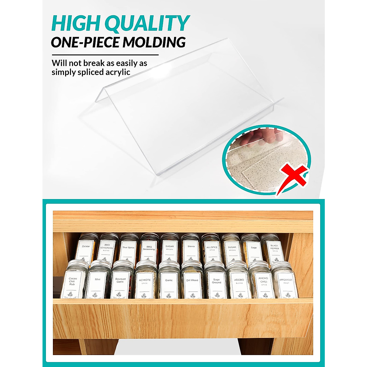 LaVie Home Expandable Spice Tray for 9" to 17" Wide Drawer, 6pcs Combinable Clear Racks (3 or 6 Tiers), Up to Store 30 Seasoning Jars, for Small/ Narrow Cabinet Drawer