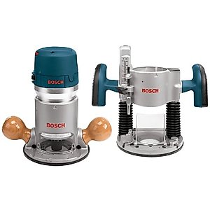 BOSCH 1617EVSPK Wood 12 Amp Router Tool Combo Kit - 2.25 Horsepower Plunge Router & Fixed Base with a Variable Speed Motor
