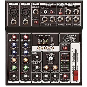Audio2000'S AMX7352 Seven-Channel Audio Mixer with USB 5V Power Supply, USB Interface, and Sound Effect