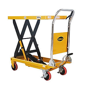 APOLLOLIFT Hydraulic Lift Table, 1100lbs Capacity 35.4" Lifting Height, Single Scissor Lift Table Cart with 4 Wheels and Safety Back Guard for Material Handling and Transportation