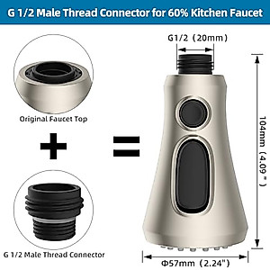 Hygie Rinse Pull Down Faucet Sprayer Head 3 Function Sink Faucet Head Replacement with 9 Adapters Compatible with Moen Delta Kohler Faucet Head, Brushed Nickel