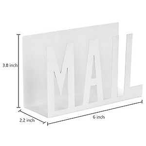 MyGift Modern White Metal Mail Holder Countertop Organizer with Cutout Mail Lettering Design, Office Desktop Envelope and Document Storage Rack