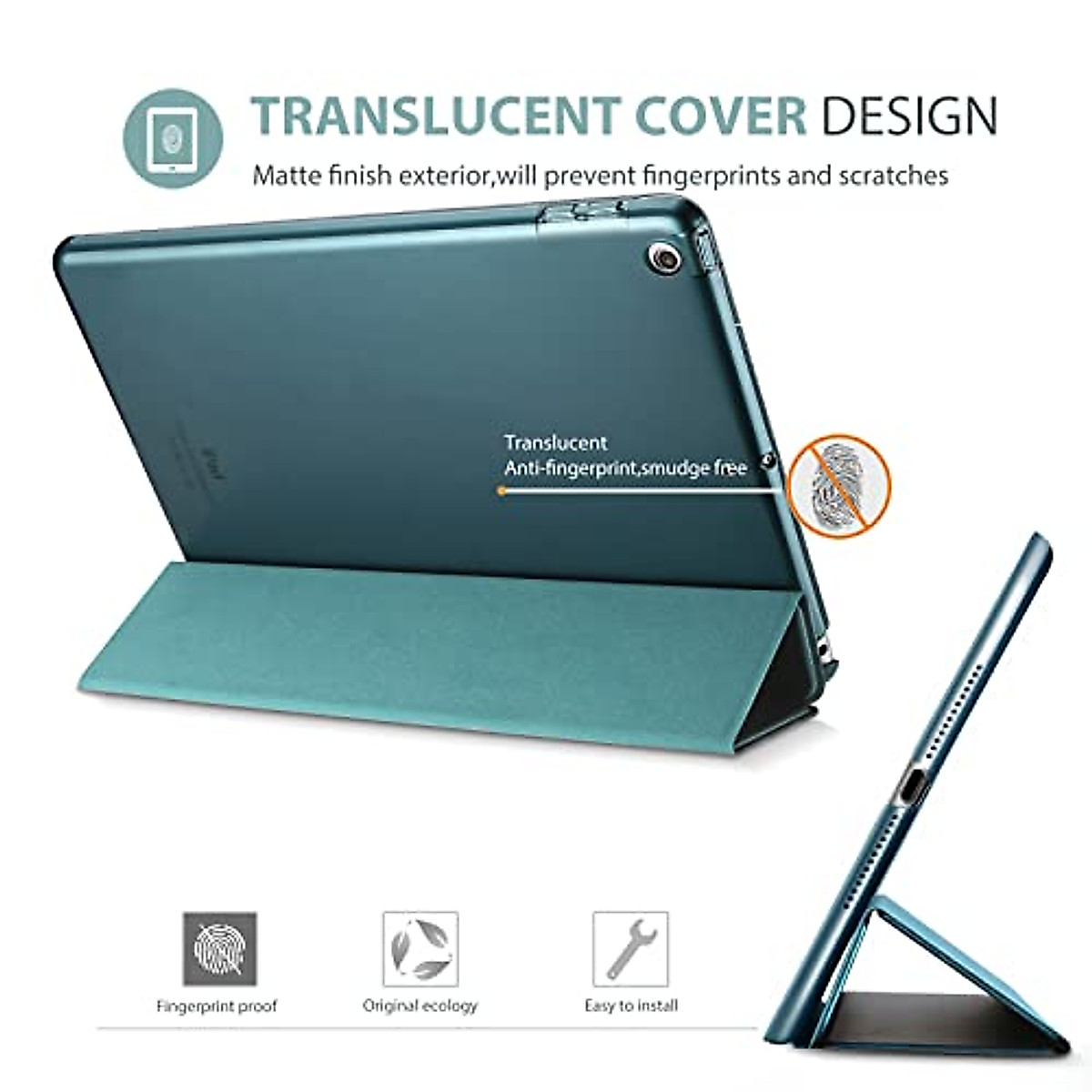 ProCase iPad 9.7 Case 2018 iPad 6th Generation Case / 2017 iPad 5th Generation Case - Ultra Slim Lightweight Stand Case with Translucent Frosted Back Smart Cover for Apple iPad 9.7 Inch –Teal